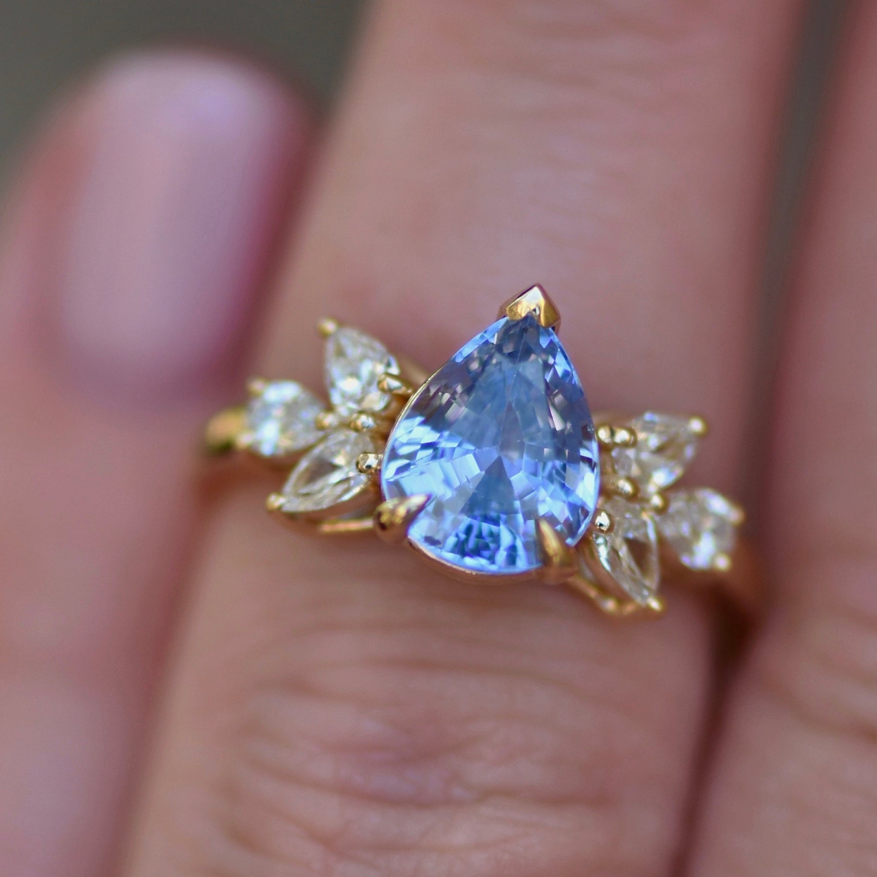 14K Pastel Blue Pear Sapphire & Diamond Ring | Washington – Albrecht ...