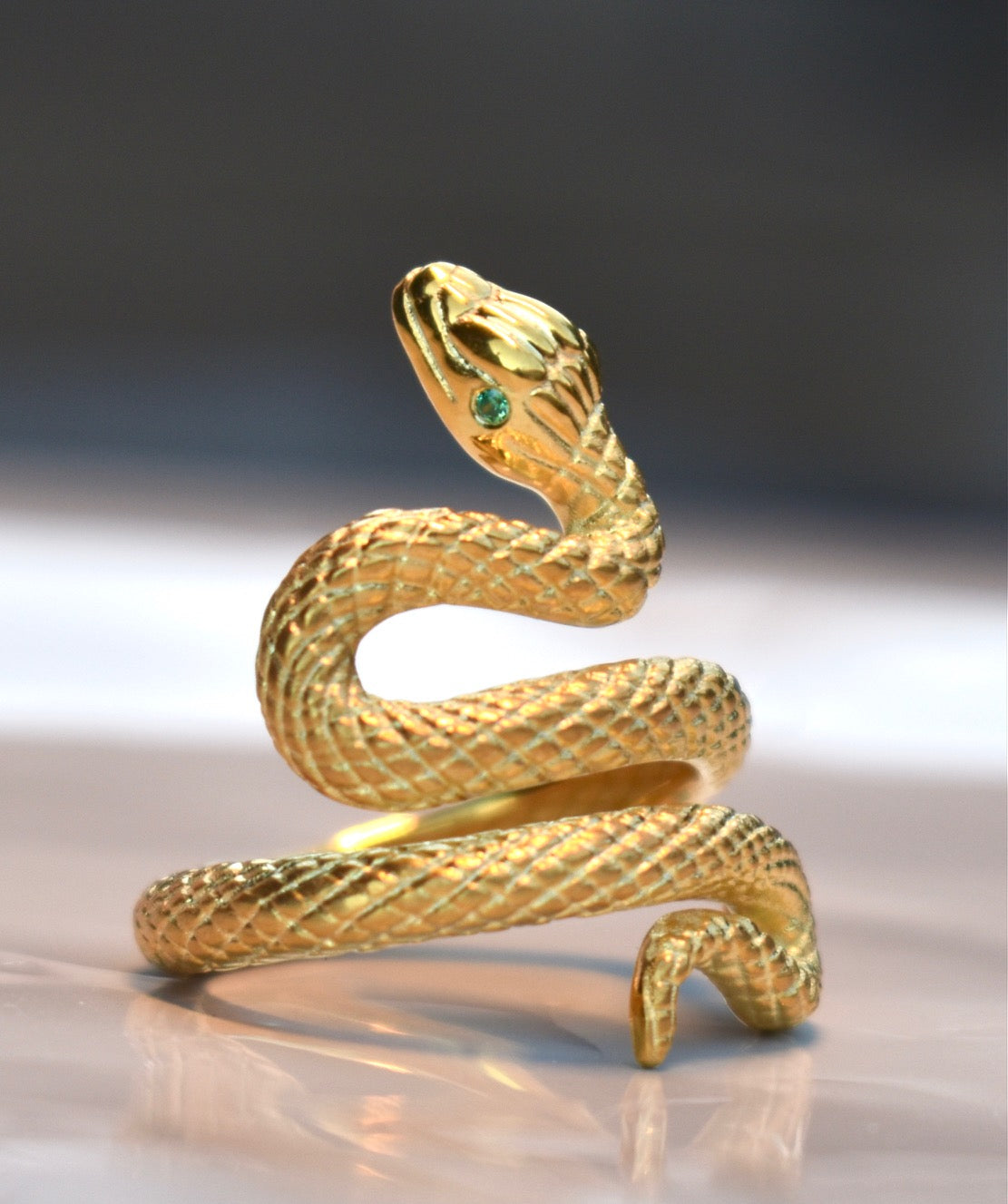 14K Gold Snake Ring with Natural Emerald Eyes | Washington – Albrecht ...